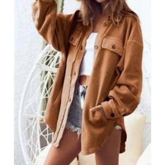 MACARON | Jackets & Coats | New Macaron Plush Shacket In Camel | Poshmark